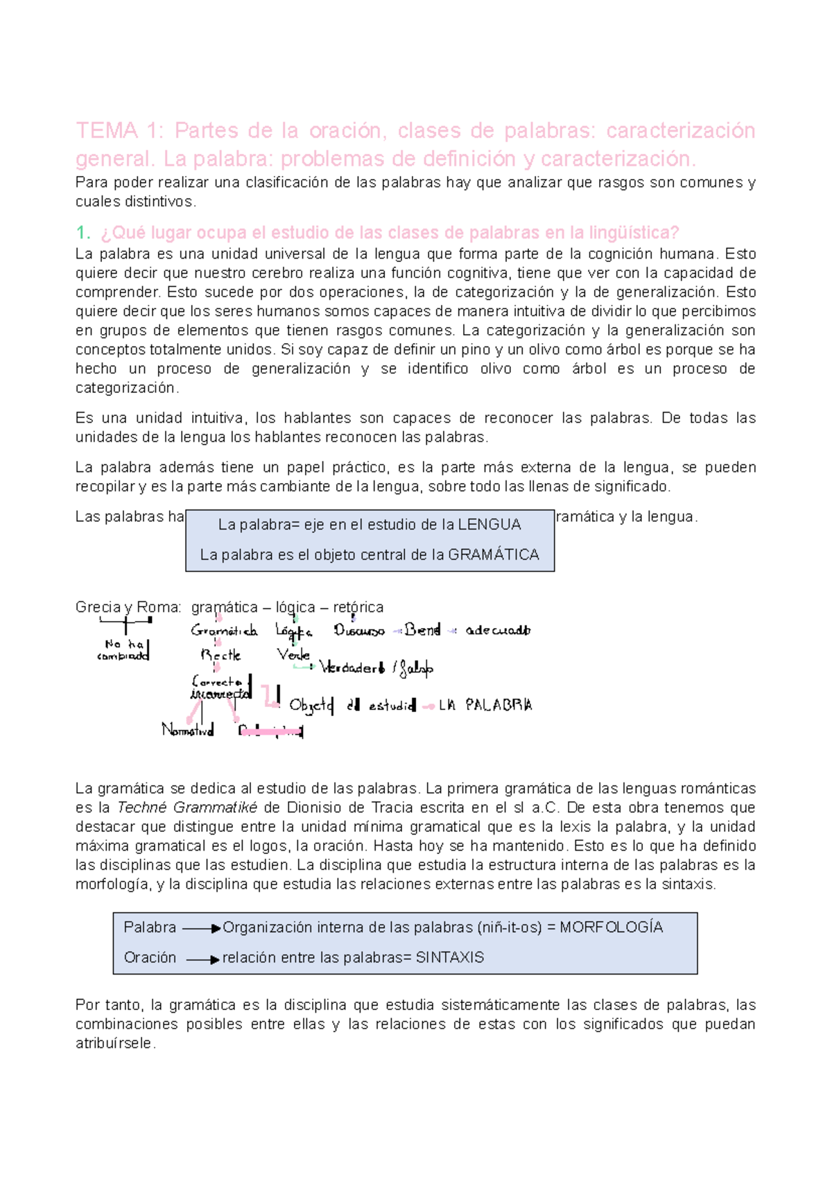 TEMA 1 apuntes - TEMA 1: Partes de la oración, clases de palabras ...