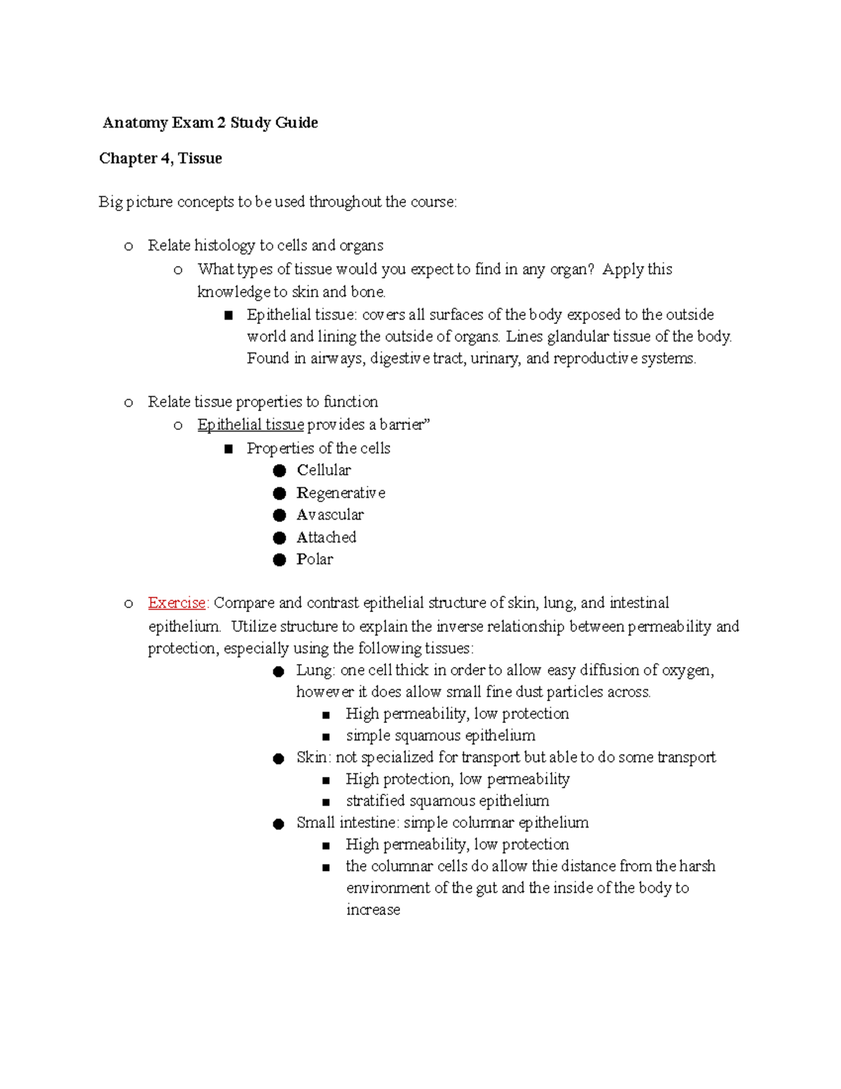 A&P Exam 2 Study Guide - Anatomy Exam 2 Study Guide Chapter 4, Tissue ...