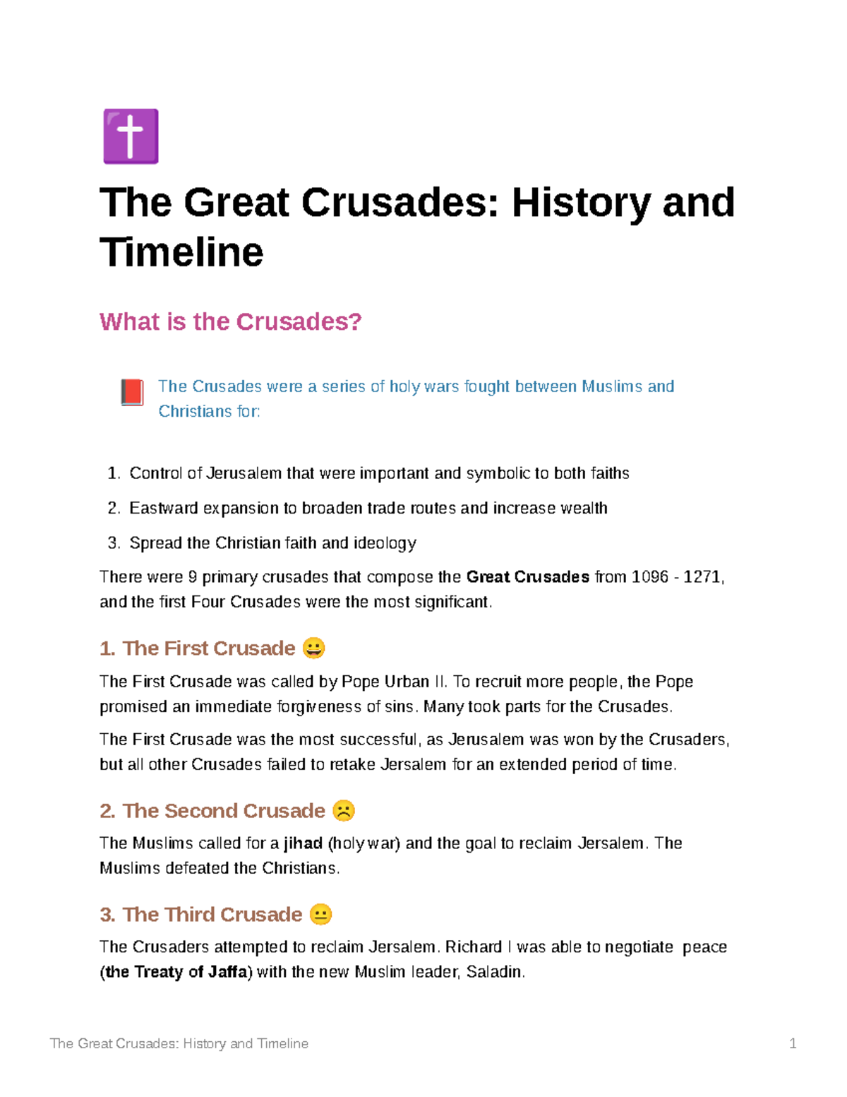 The Great Crusades History and Timeline - 1. The First Crusade v The ...