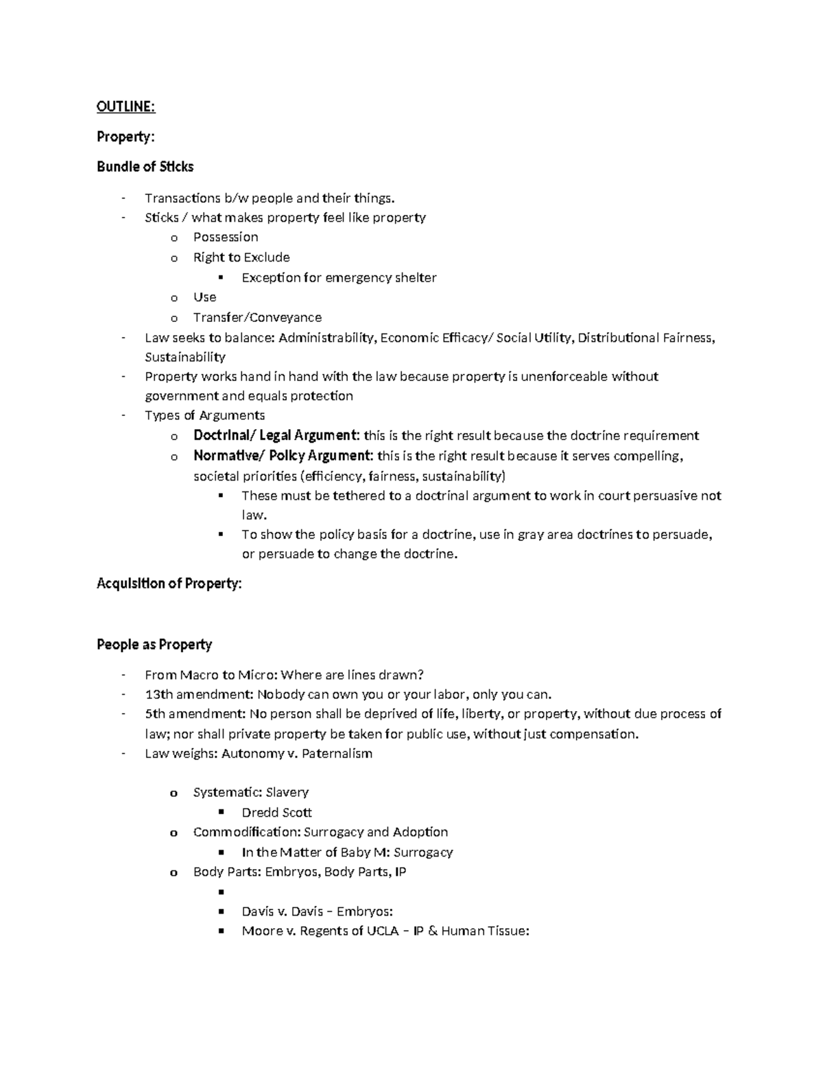 Outline with Group - OUTLINE: Property: Bundle of Sticks Transactions b ...
