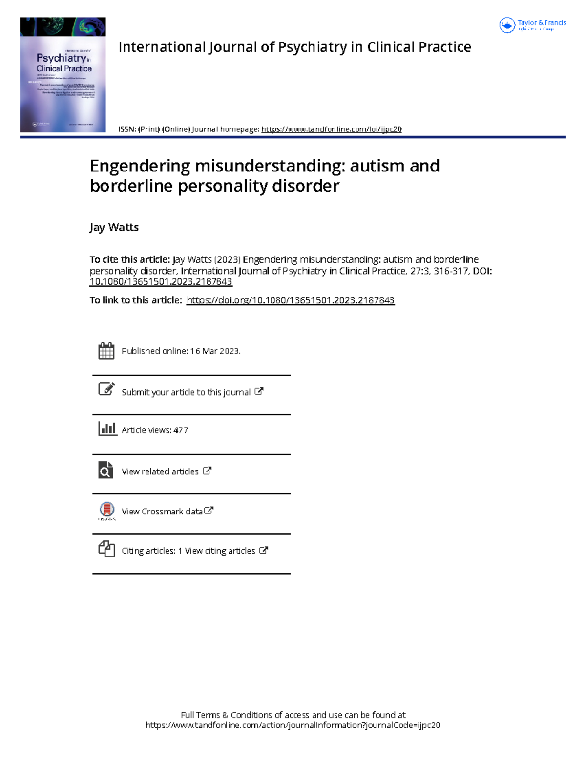 Engendering misunderstanding autism and borderline personality disorder ...