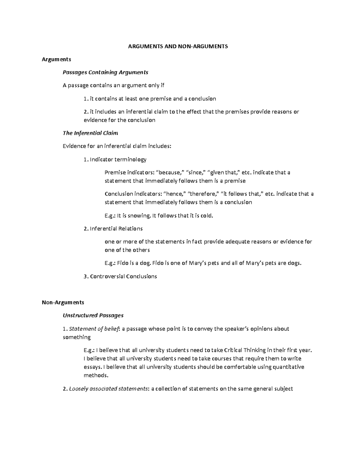 3 crithink f21 non-arguments - ARGUMENTS AND NON-ARGUMENTS Arguments Passages Containing ...
