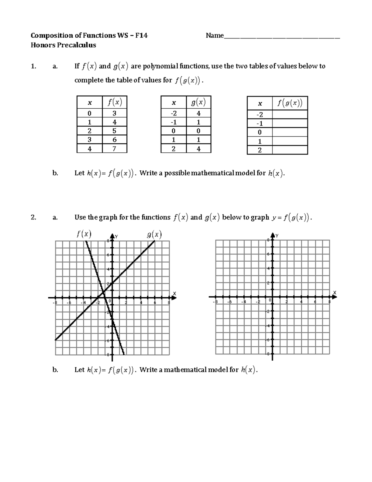 Composition of functions WS - F14 - X Y -8 -6 -4 -2 2 4 6 8 2 4 6 8 0 ...