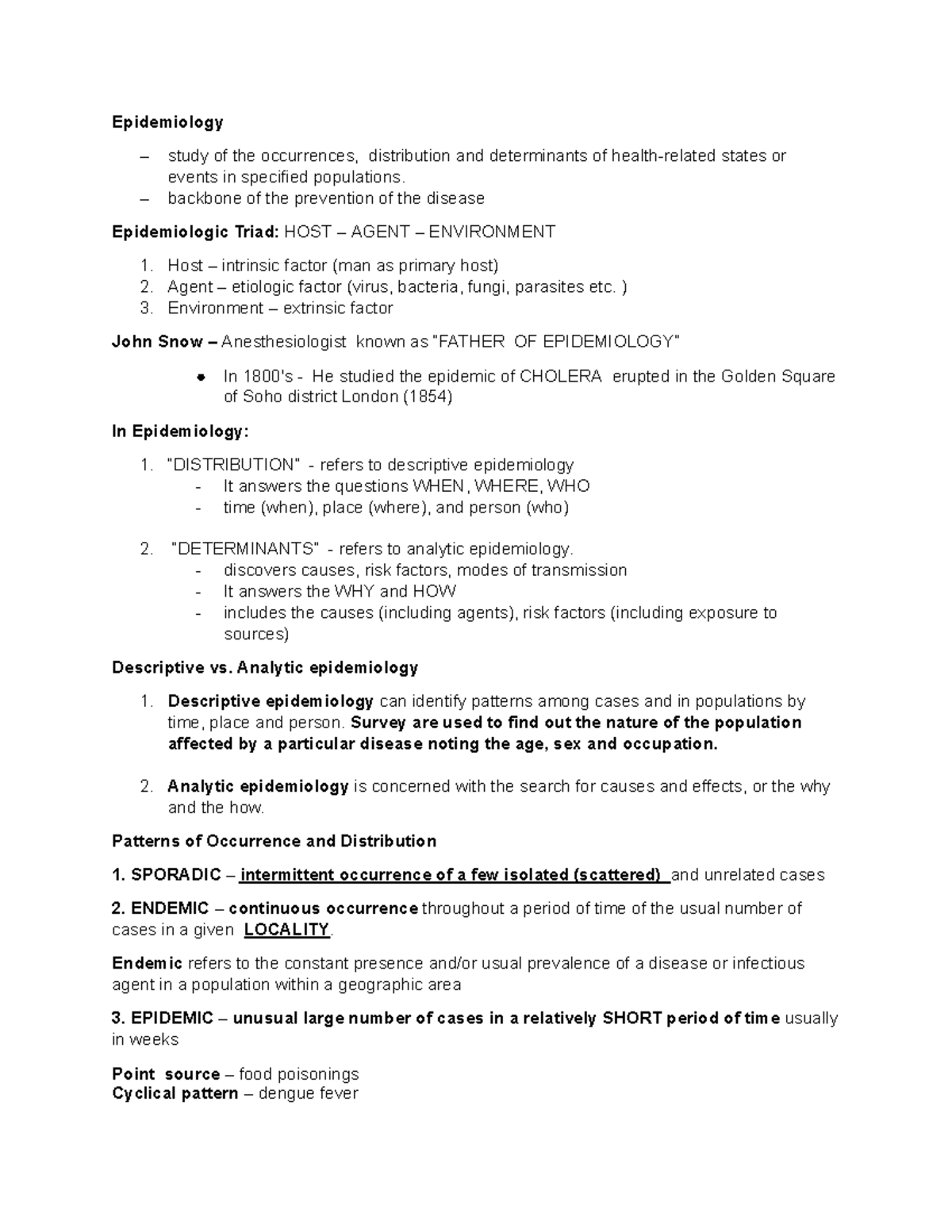 PHC.docx - Class discussion notes - Epidemiology - study of the ...