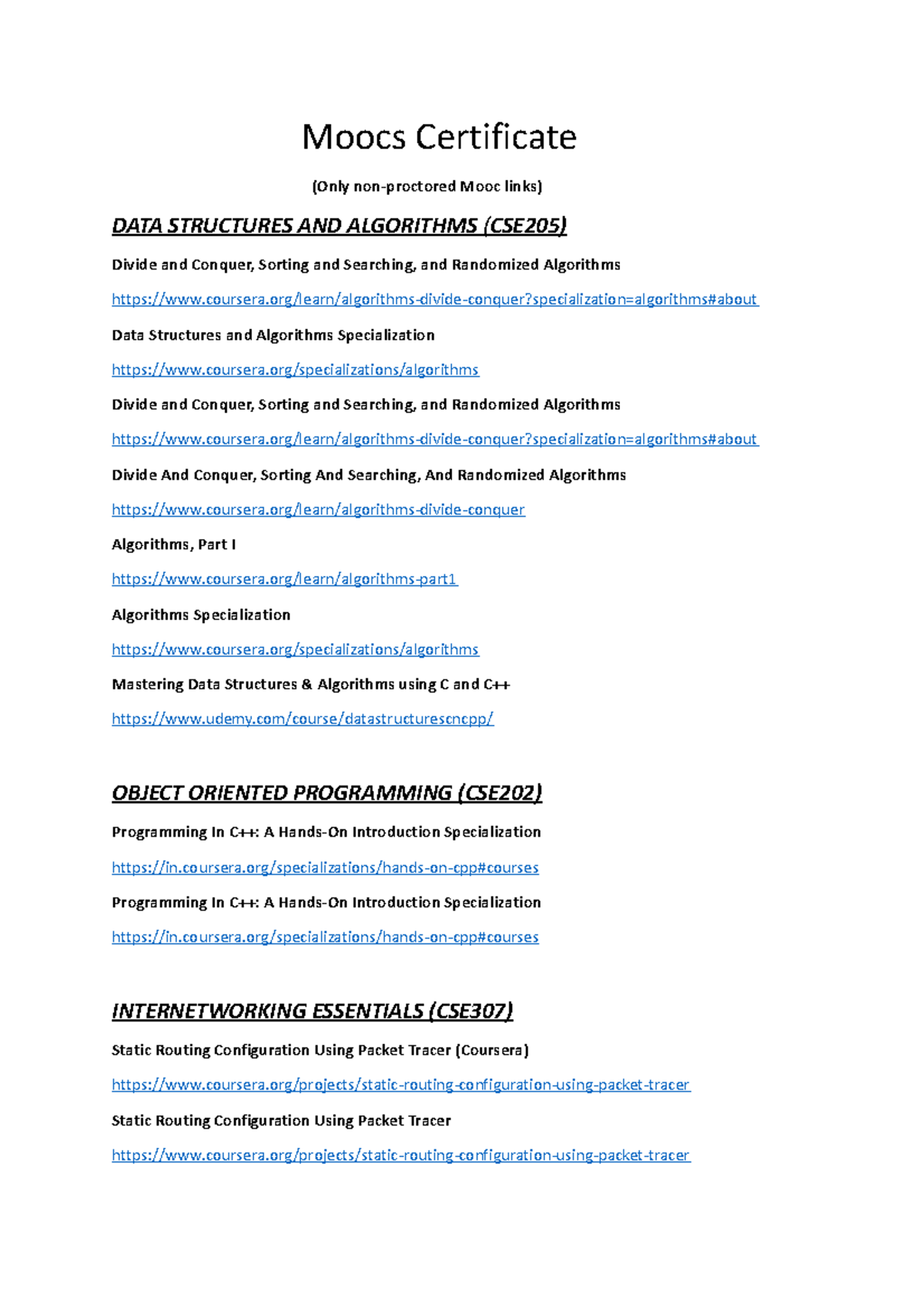 Moocs Certificate Moocs Certificate Only Non Proctored Mooc Links Data Structures And