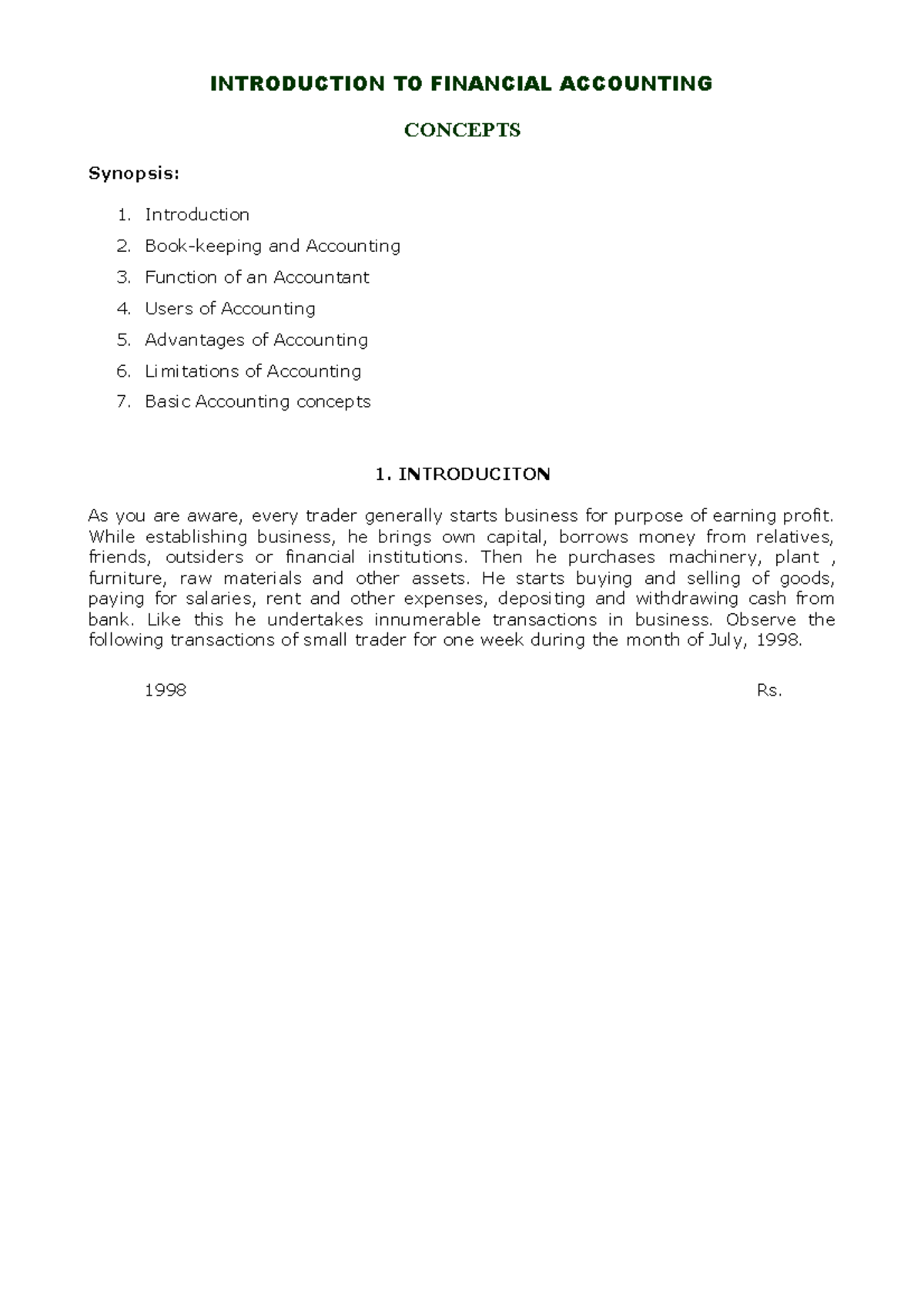 Introduction TO Financial Accounting - INTRODUCTION TO FINANCIAL ...