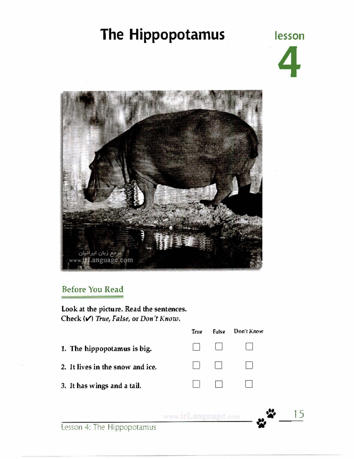 Reading Vocabulary Development 1-Facts Figures-27-31 - The Hippopotamus ...