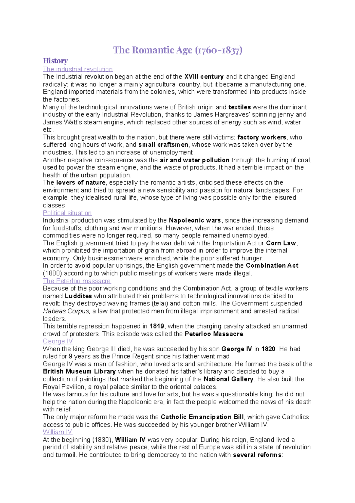 English Literature - The Romantic Age (1760-1837) History The ...