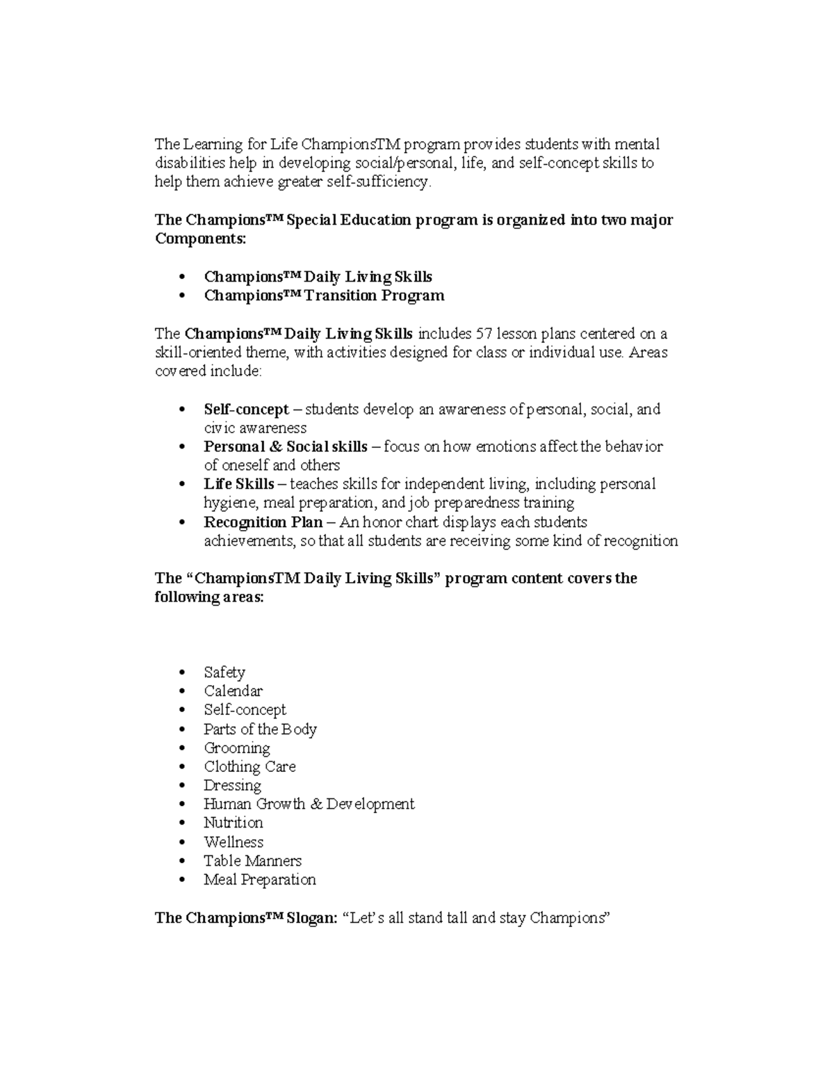 Syllabus functional academics - The Learning for Life ChampionsTM ...