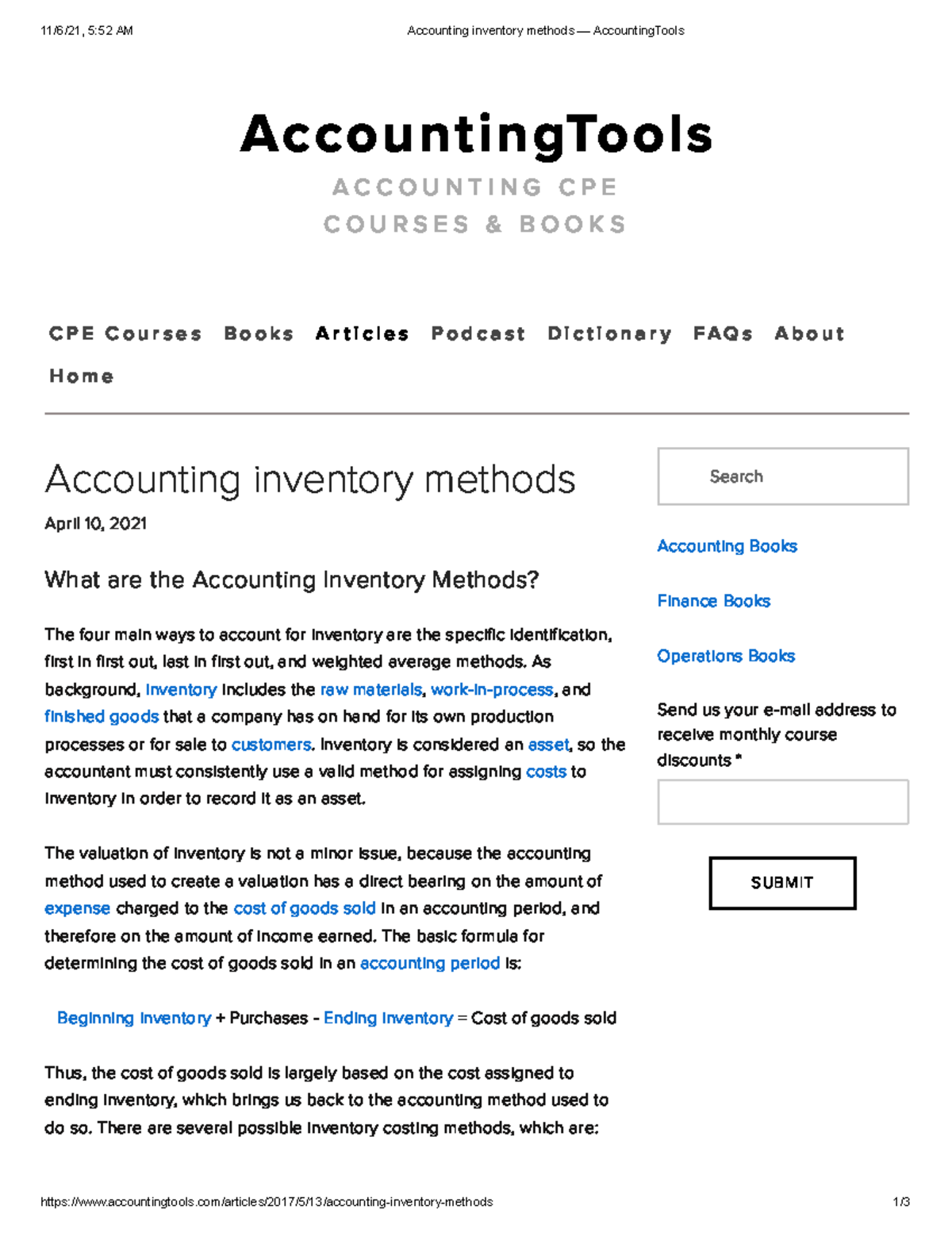 Accounting inventory methods — Accounting Tools - Marketing Management ...