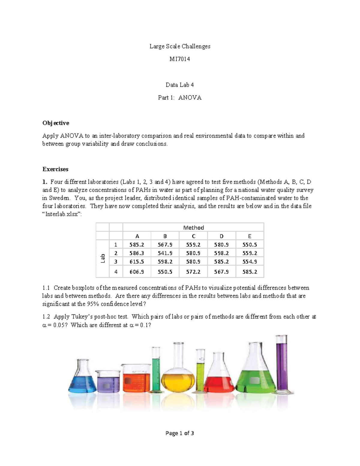 Data Lab 4 Anova and Regression - Page 1 of 3 Large Scale Challenges MI Data Lab 4 Part 1: ANOVA ...