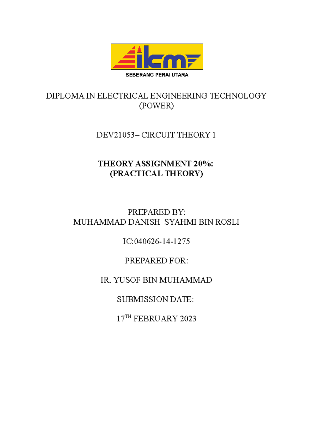 Diploma IN Electrical Engineering Technology( Circuit Theory) - DIPLOMA ...