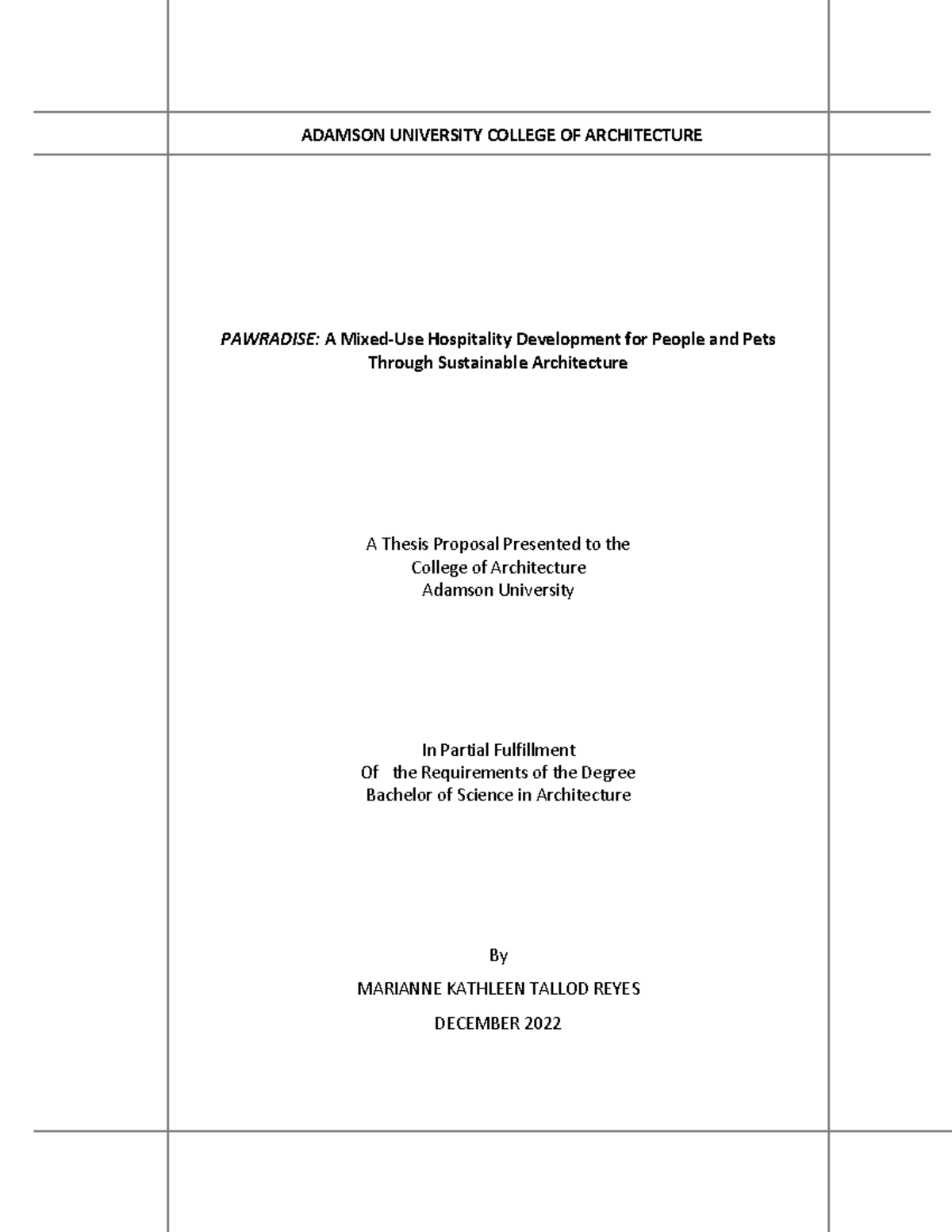 Reyesmktrmaproposal Chapter 1-3 - ADAMSON UNIVERSITY COLLEGE OF ...