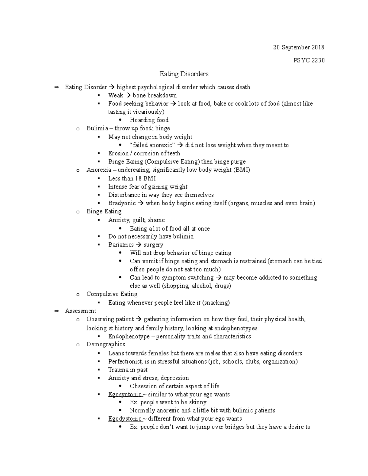 20 September - Eating Disorders - 20 September 2018 PSYC 2230 Eating ...