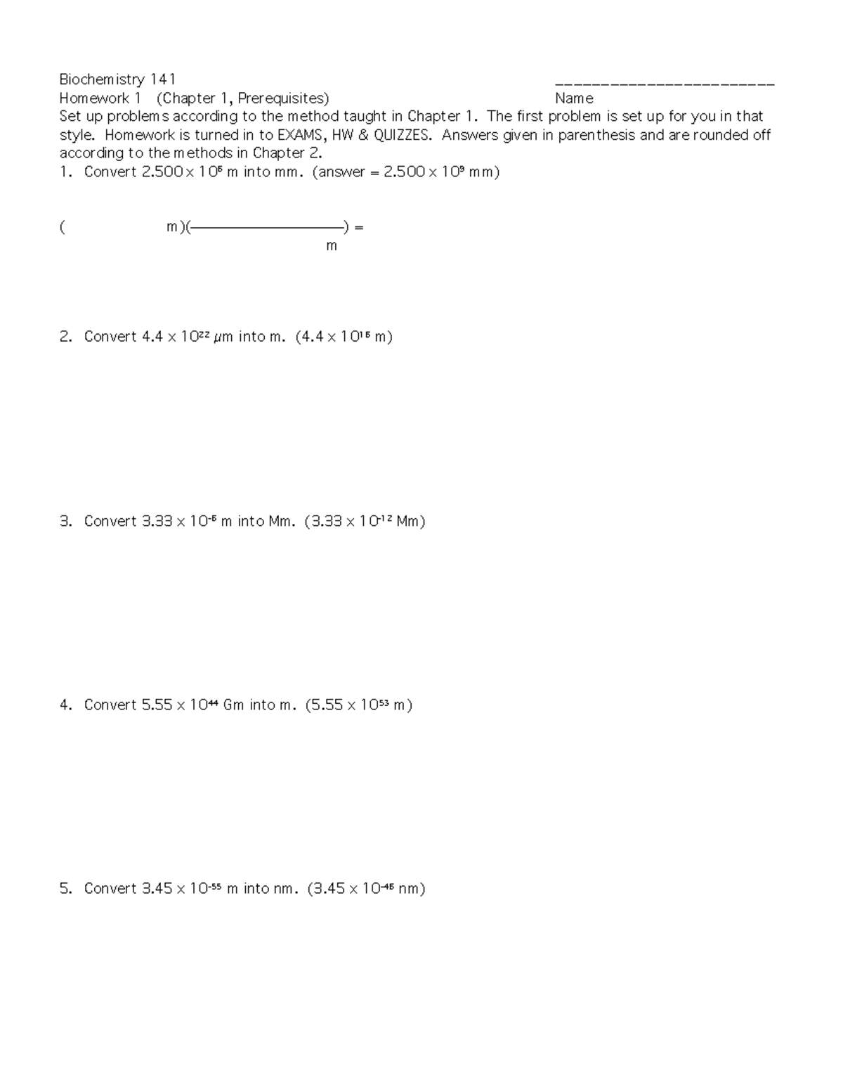 HW 1 Conversions 1 CH 1 - Homework on Chapter 1: Calculator and Math ...