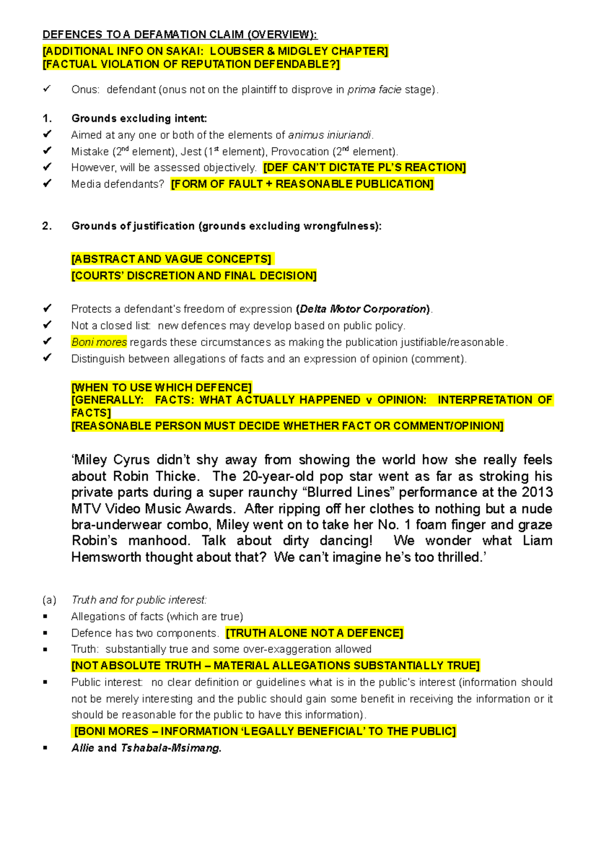 DEFENCES overview - DEFENCES TO A DEFAMATION CLAIM (OVERVIEW ...