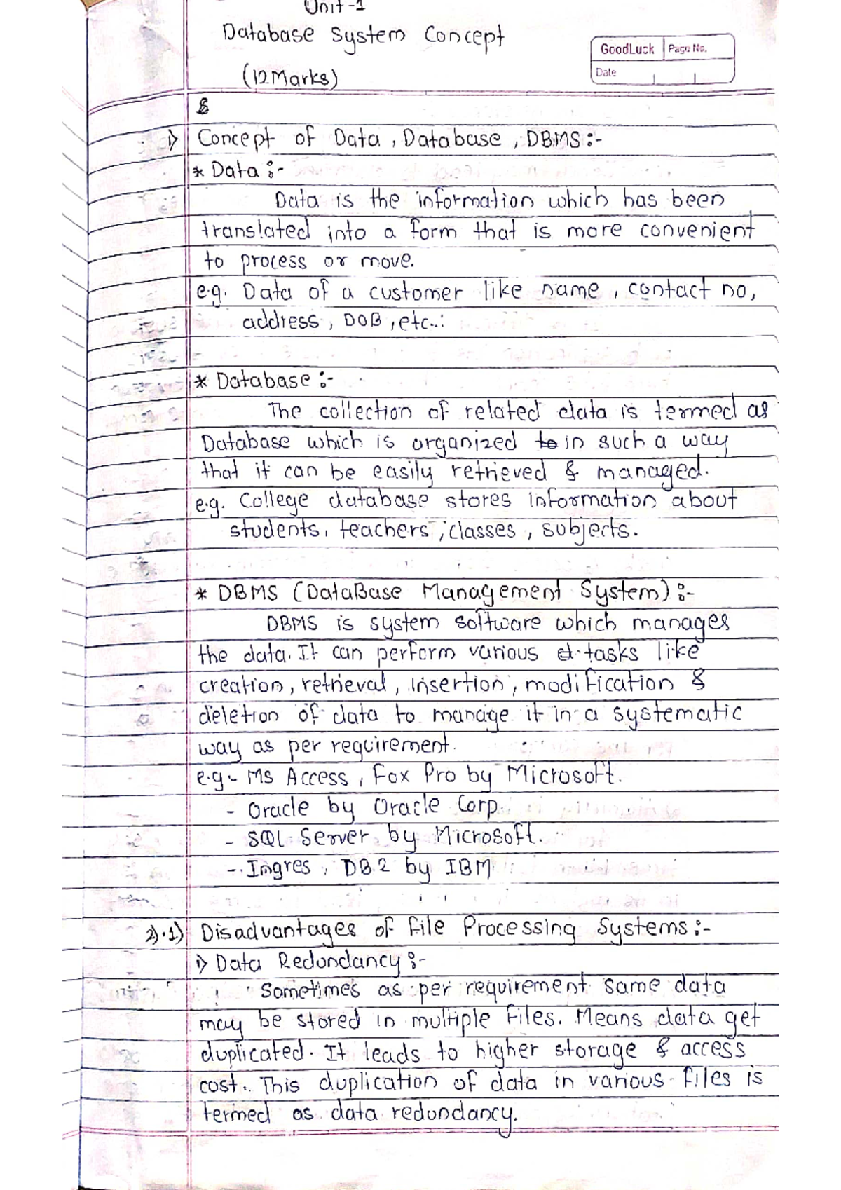 DMS UNIT 1 - Computer science and engineering - Studocu