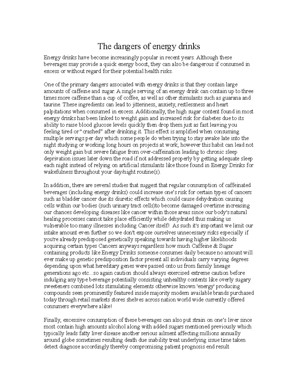 Fundamentals of nutrition - The dangers of energy drinks Energy drinks ...