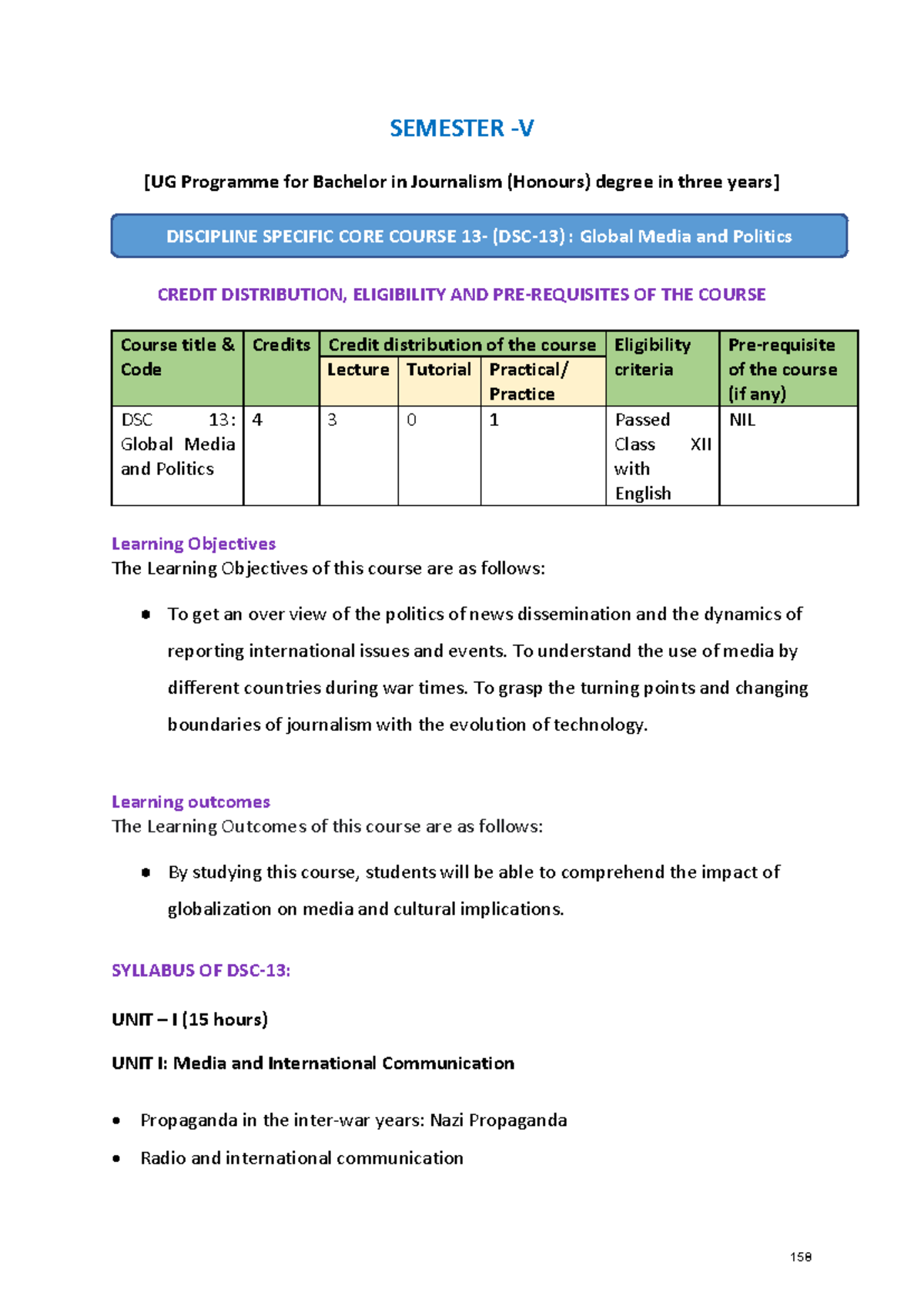 Sem 5 journo syllabus - no description - SEMESTER -V [UG Programme for ...