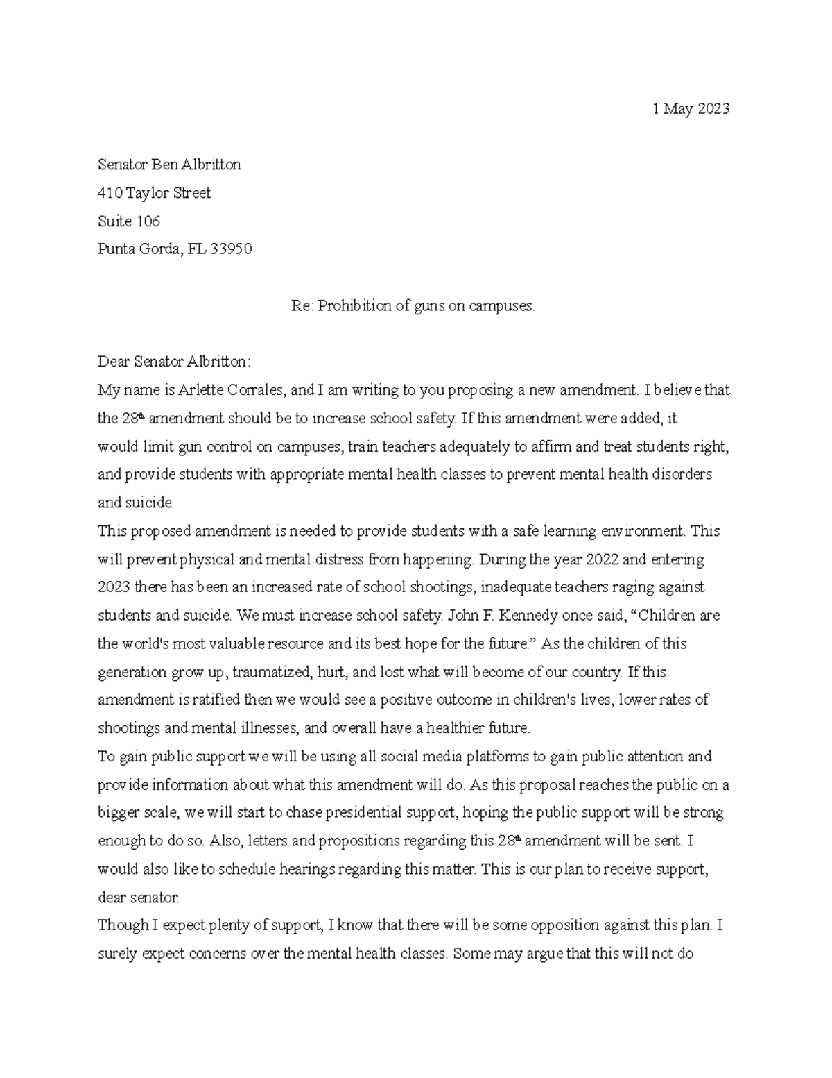 28th amendment - 1 May 2023 Senator Ben Albritton 410 Taylor Street ...