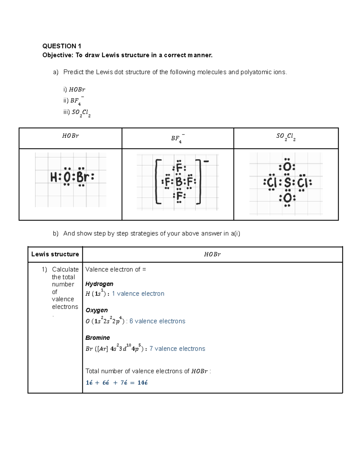 CHM421 Notes Chem QUESTION 1 Objective To Draw Lewis Structure In
