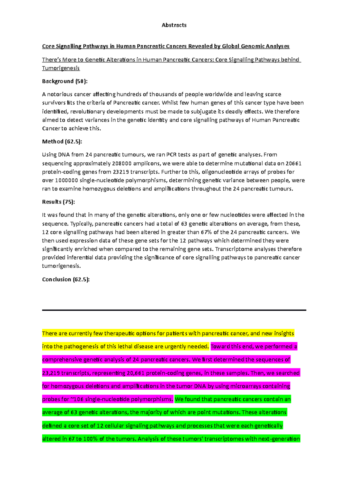 Abstracts - Abstract Breakdowns - Core Signalling Pathways in Human ...
