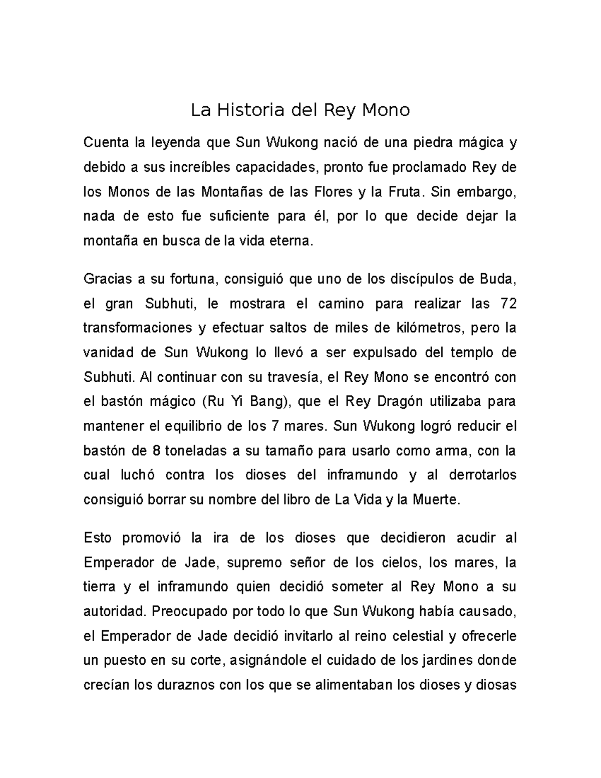 Lectura Rey mono - jyfghjgf - La Historia del Rey Mono Cuenta la ...