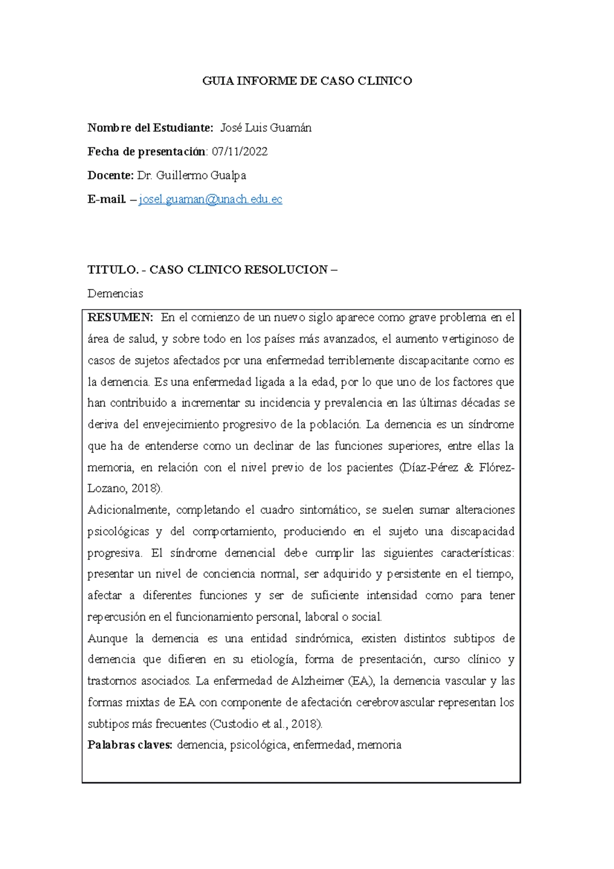Caso Clinico Trastornos Cognitivos - Warning: TT: undefined function: 32 REVISTA DE LA FACULTAD ...