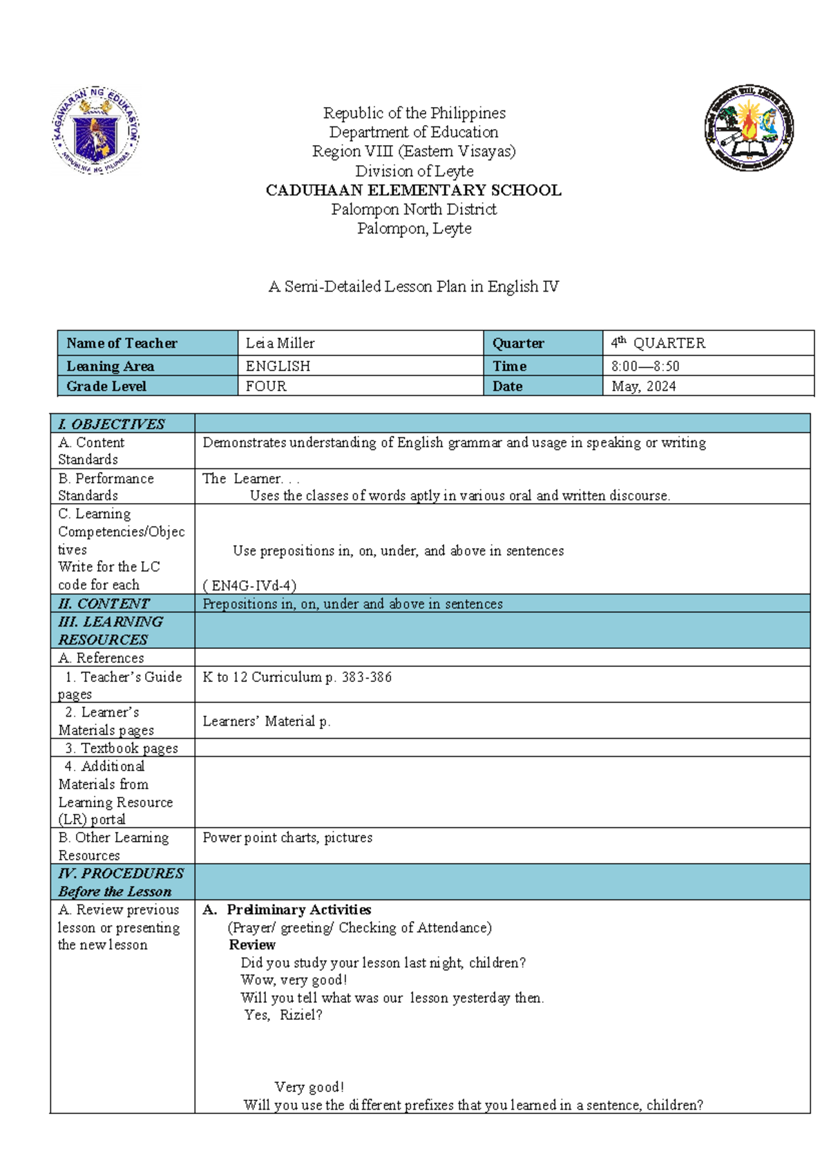 Grade 4 COT - Republic of the Philippines Department of Education ...