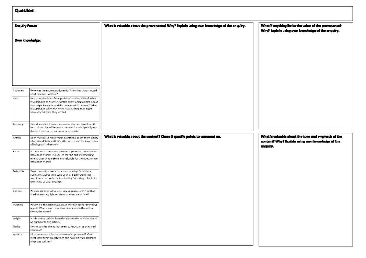 Paper 2 30 Mark Source Analysis Template A4 - Studocu