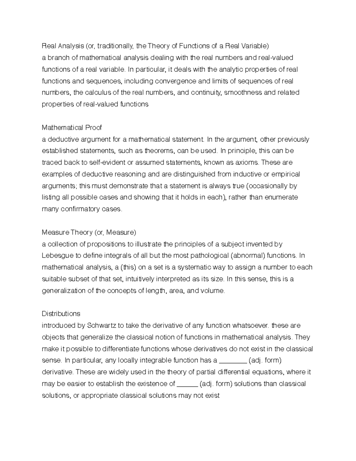 Calc9 - MATH 104 study guide - Real Analysis (or, traditionally, the ...