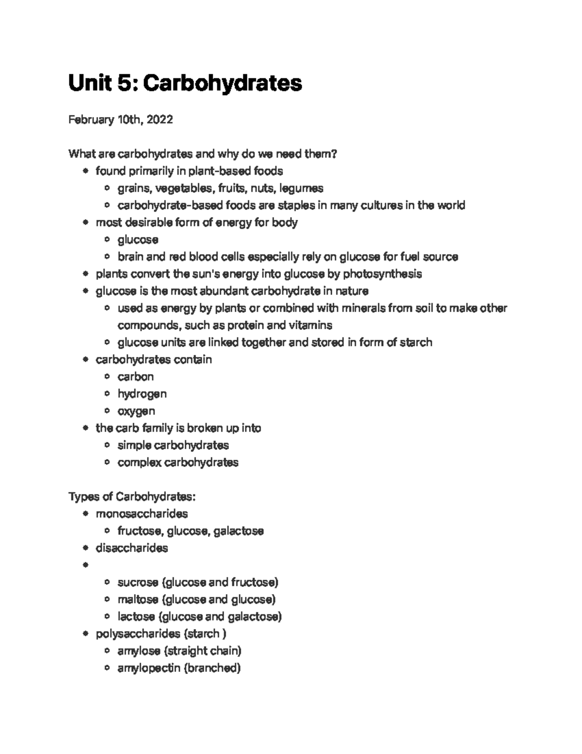 Unit 5 Carbohydrates - Lecture notes from entire unit 5, professor Lynn ...