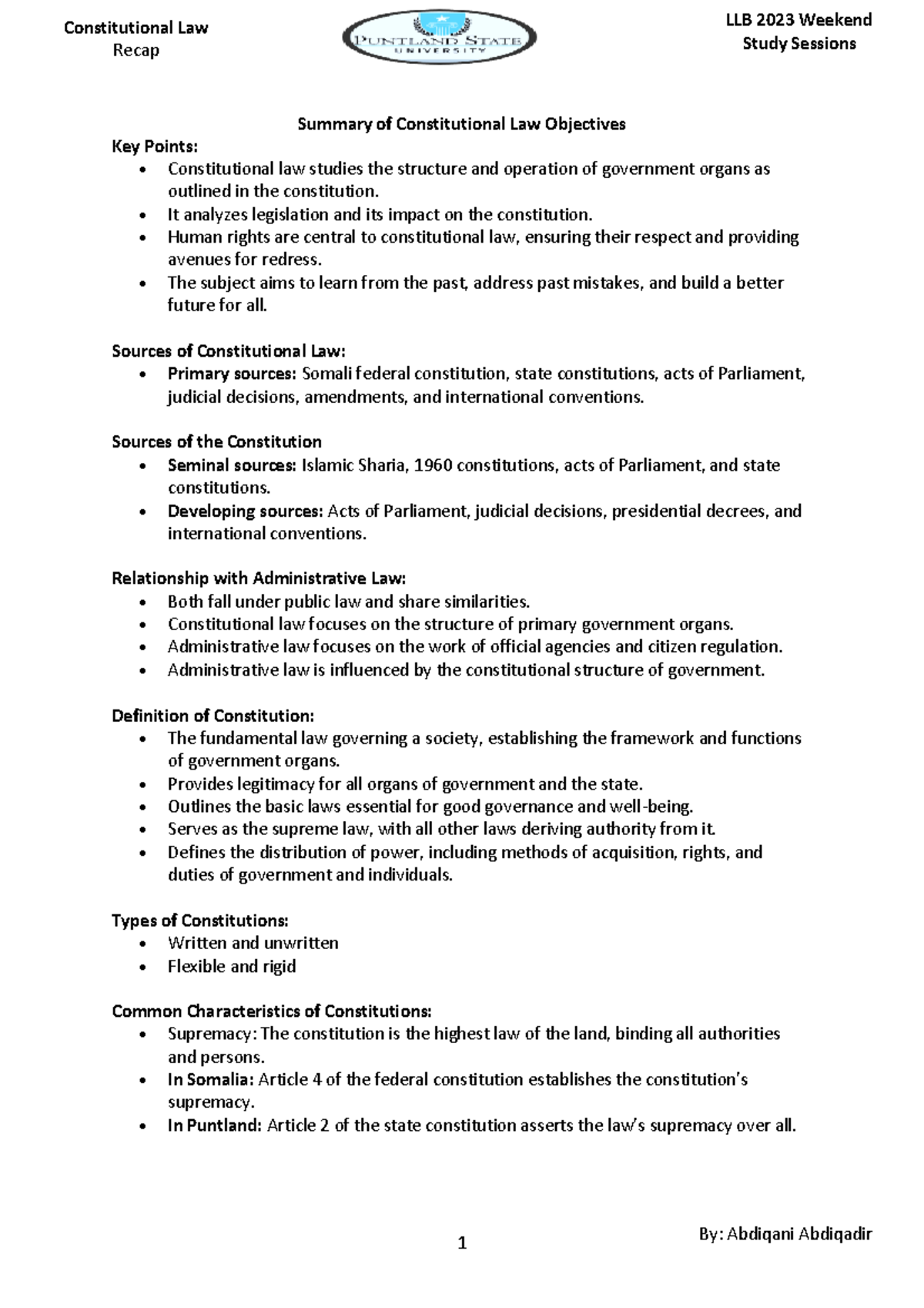 Summary of constitutional Law - Constitutional Law Recap Study Sessions ...