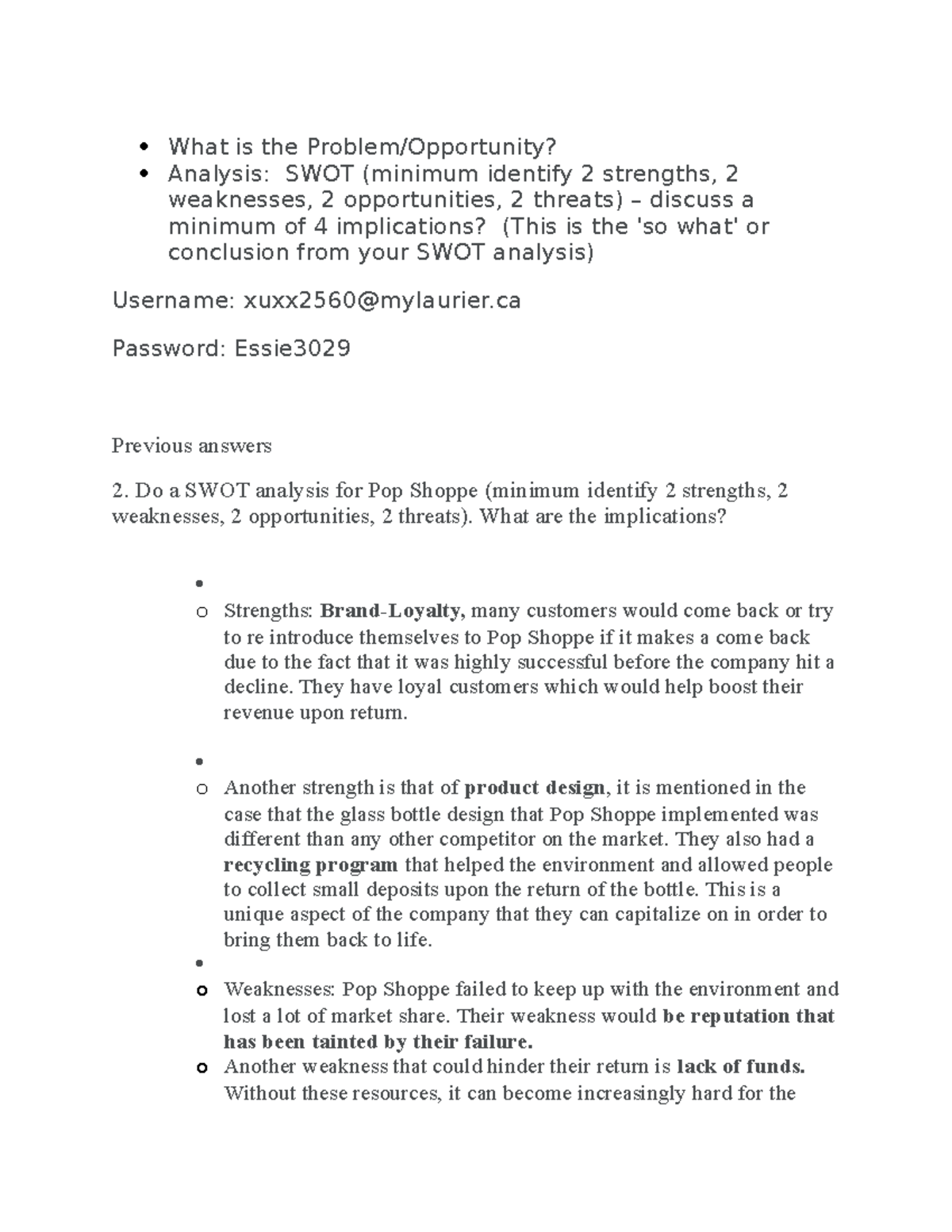 Pop Shoppe Case Answers - What is the Problem/Opportunity? Analysis ...