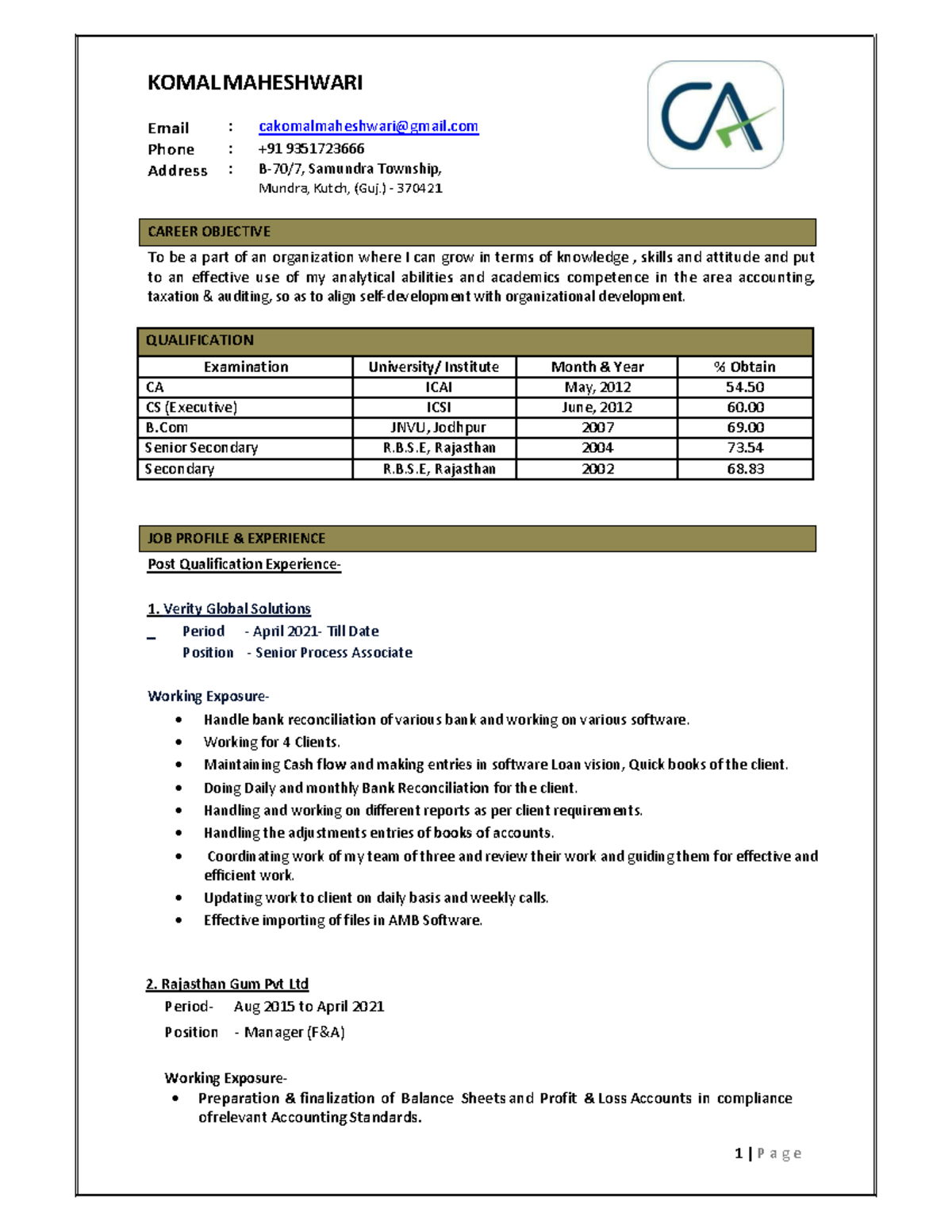 Komal Financial Reporting - 1 | P a g e KOMAL MAHESHWARI Email ... Komal Financial Reporting - 1 | P a g e KOMAL MAHESHWARI Email ...
