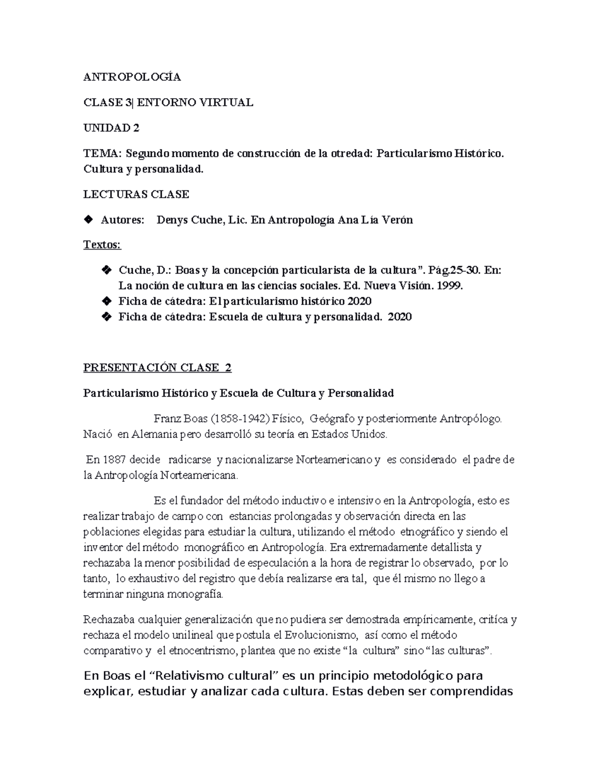 GUIA 3 - Particularismo Historico - Sanchez Y Perez 2021 - ANTROPOLOGÍA ...