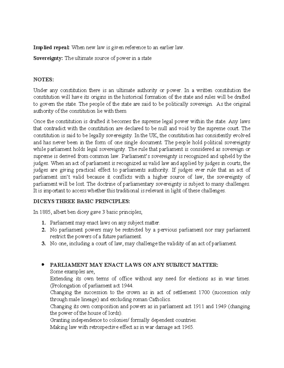 Public Law (Parliamentry Sovereignty) - Implied repeal: When new law is ...