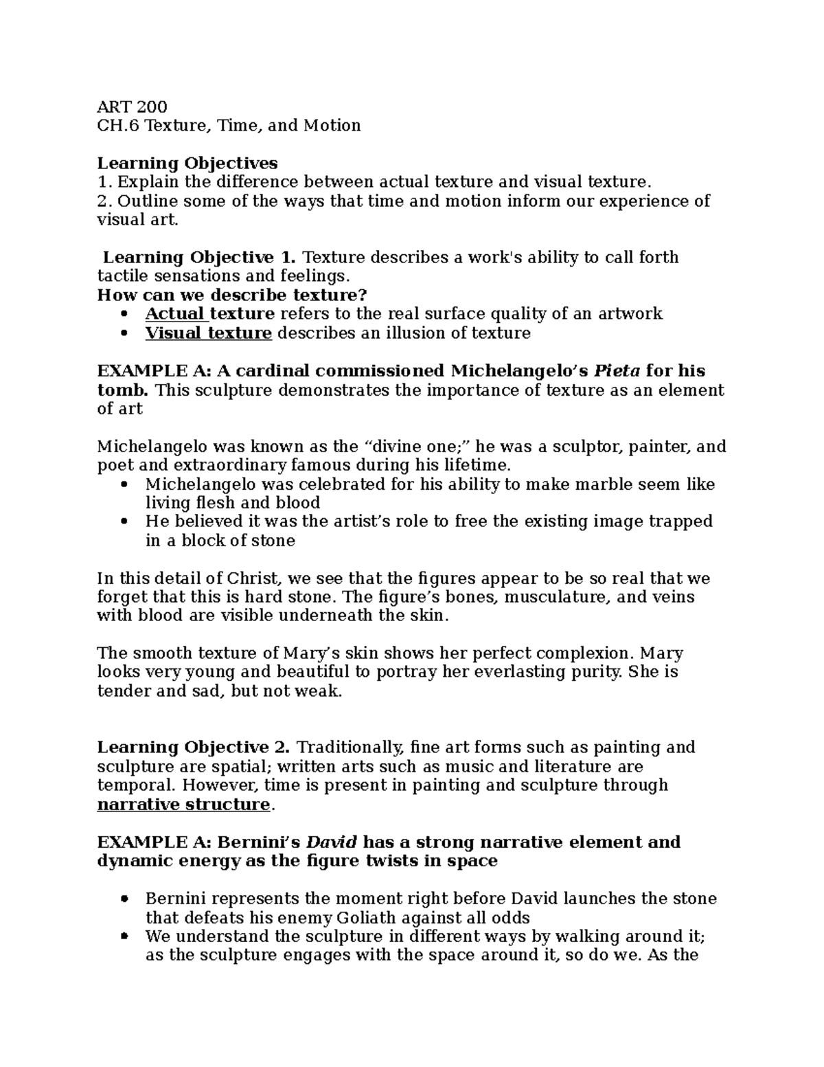 CH. 6 Texture - Time - Motion - ART 200 CH Texture, Time, and Motion ...