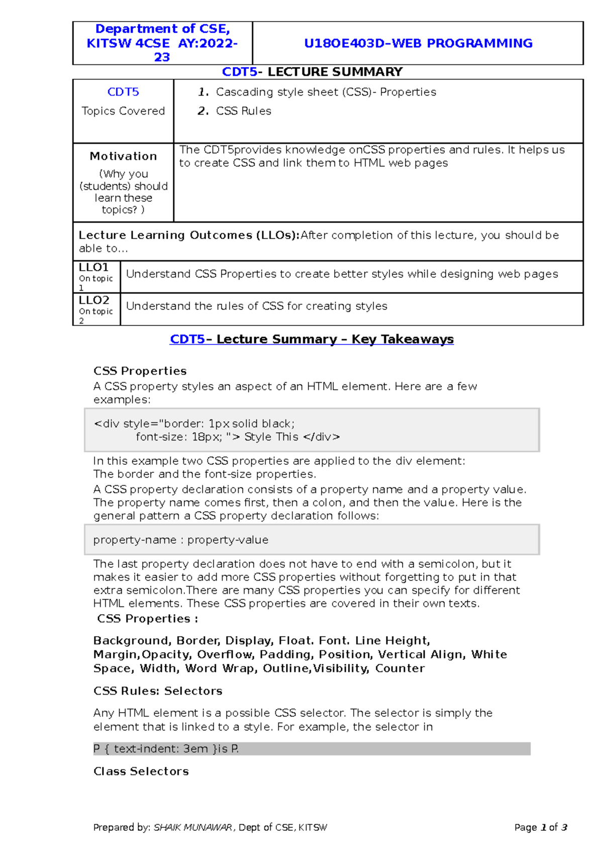 Wp Cdt5 Fczsss Department Of Cse Kitsw 4cse Ay2022 23 U18oe403dweb Programming Cdt5