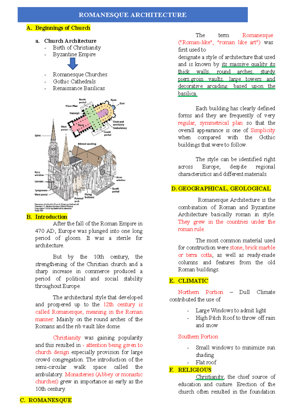 HOA 2 - A notes for a romanesque architecture - A. Beginnings of Church ...