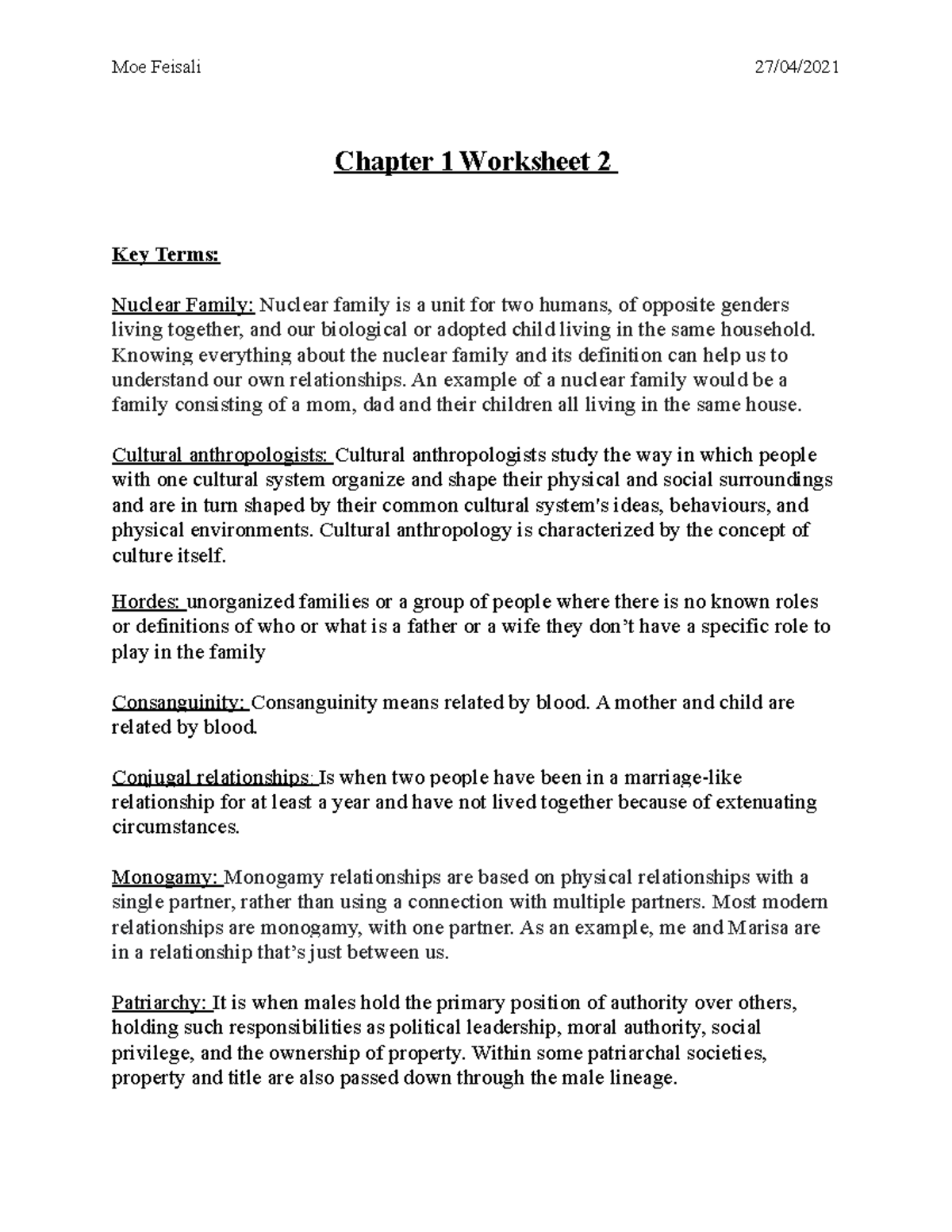 Chapter 1 Worksheet 2 - this is an assignment - Moe Feisali 27/04 ...