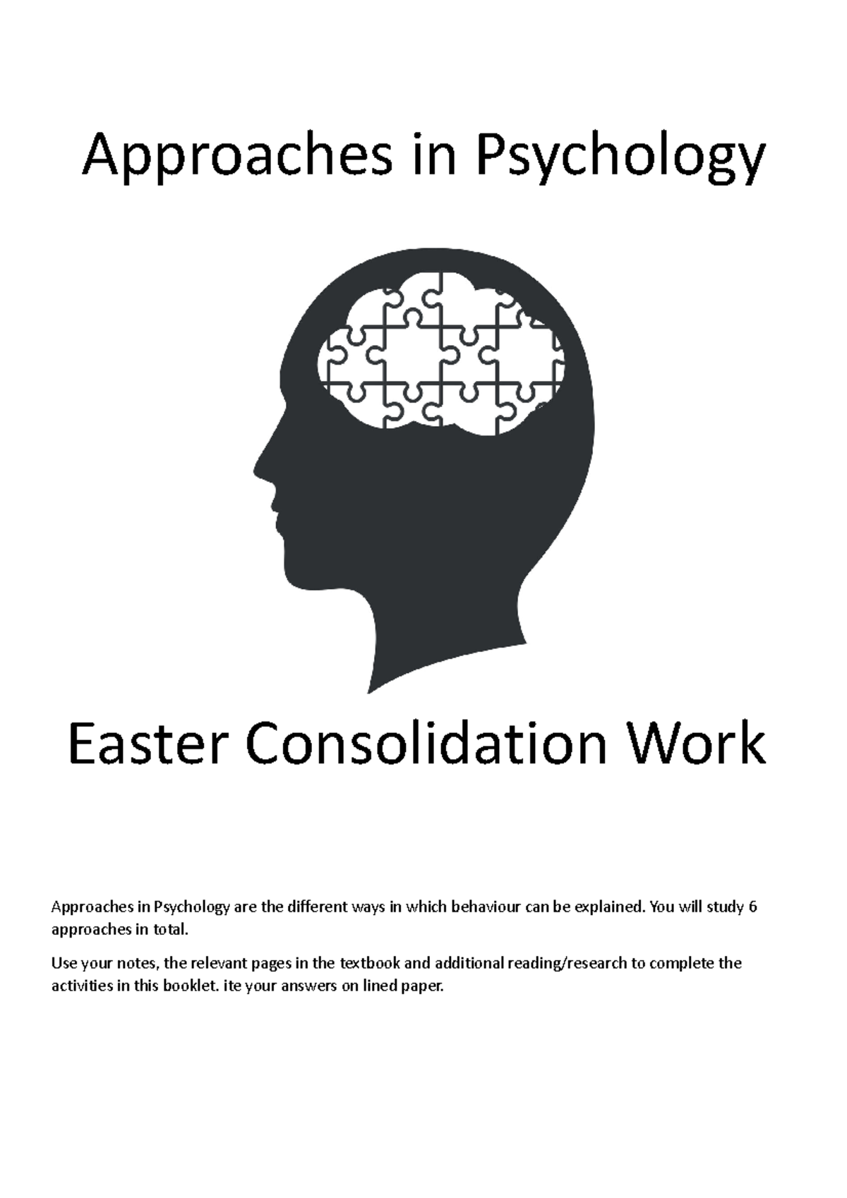 Easter consolidation - good revision once you've learnt AS psychology ...