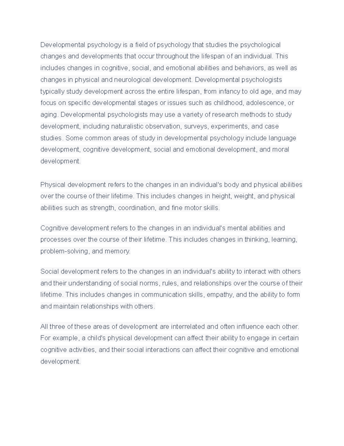 Developmental psychology notes - This includes changes in cognitive ...