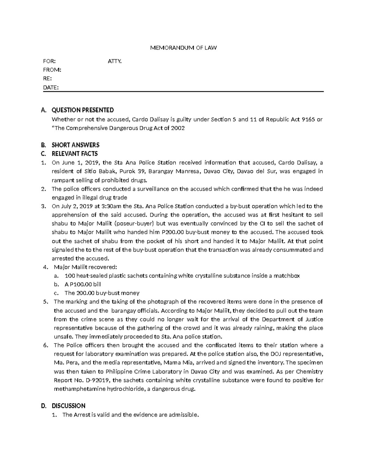 Conflicts of law Review notes by pascual - MEMORANDUM OF LAW FOR: ATTY ...