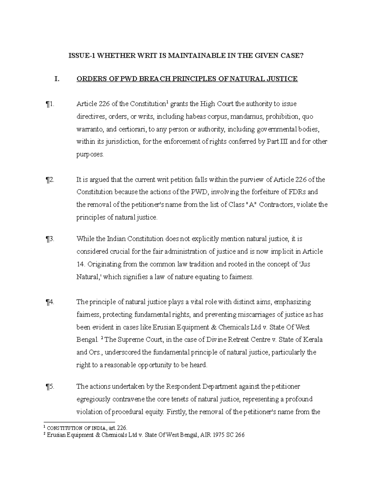 Issue 1 - PROJECT - ISSUE-1 WHETHER WRIT IS MAINTAINABLE IN THE GIVEN ...