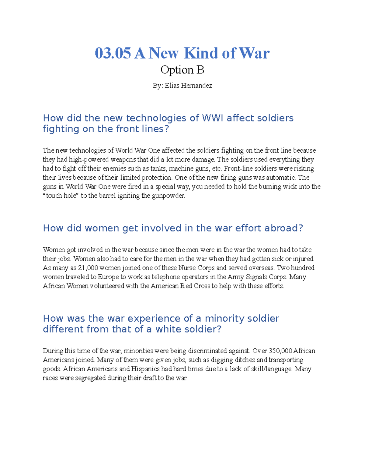 03.05 A New Kind of War - 03 A New Kind of War Option B By: Elias ...