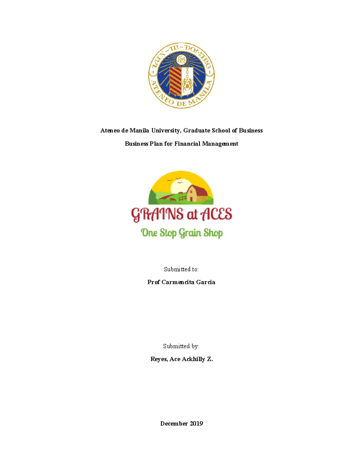 Example Business Plan - Ateneo de Manila University, Graduate School of ...