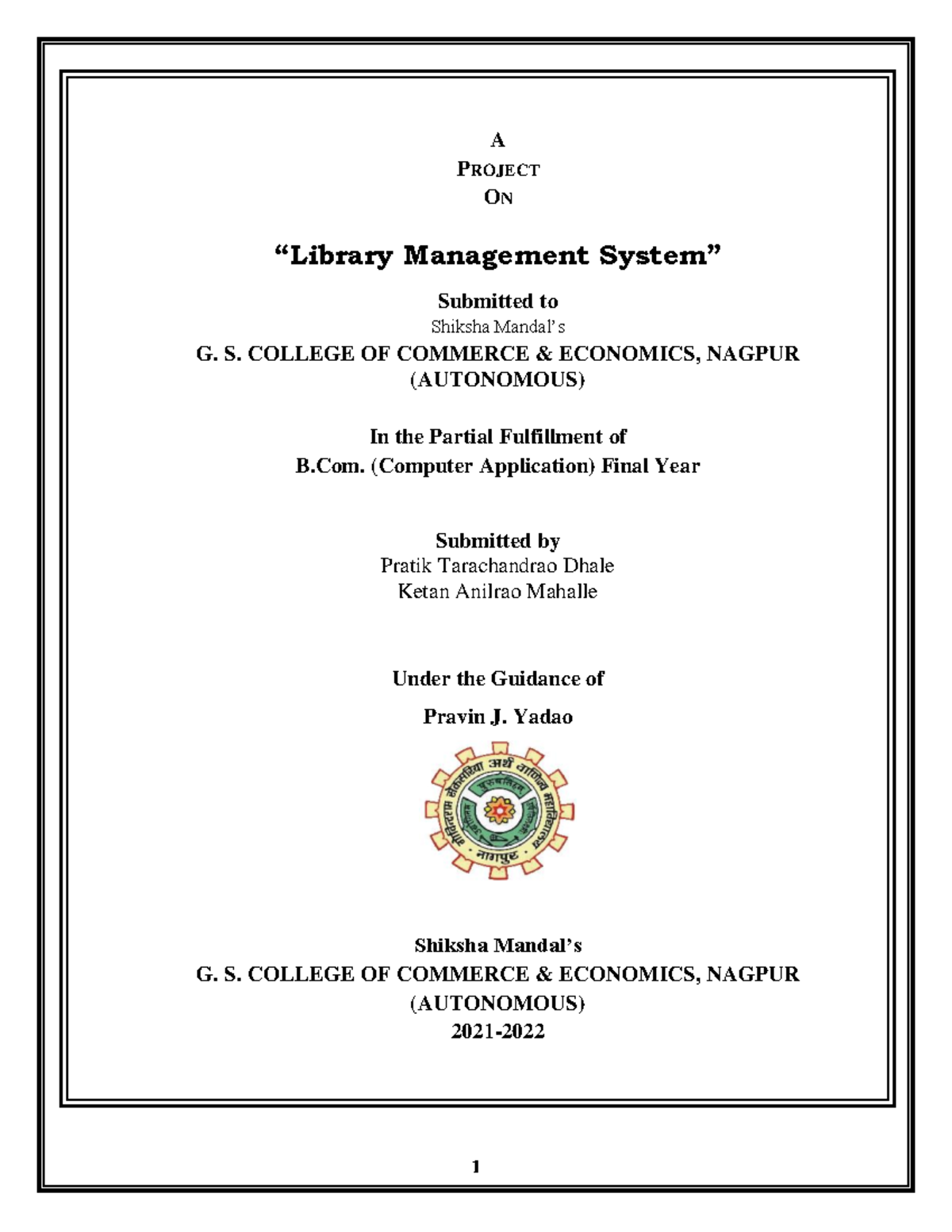 Project - ####### A ####### PROJECT ####### ON “Library Management ...