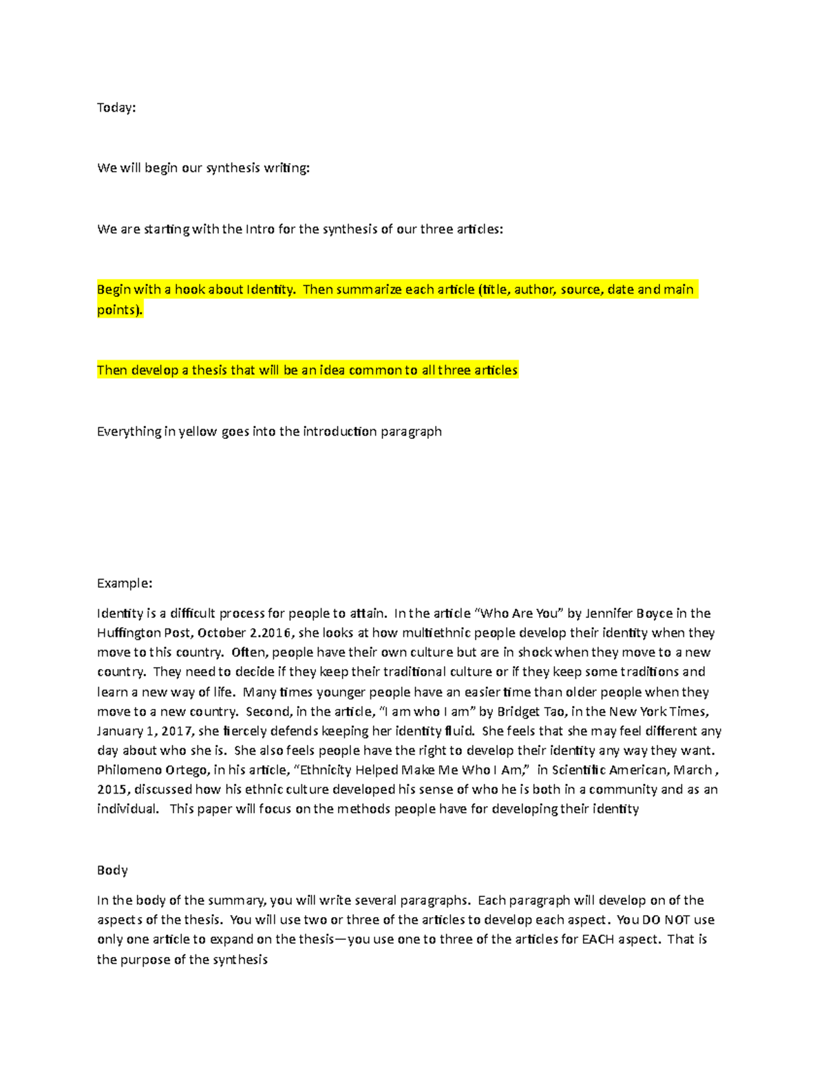 Class example for the synthesis intro 1 - Today: We will begin our ...