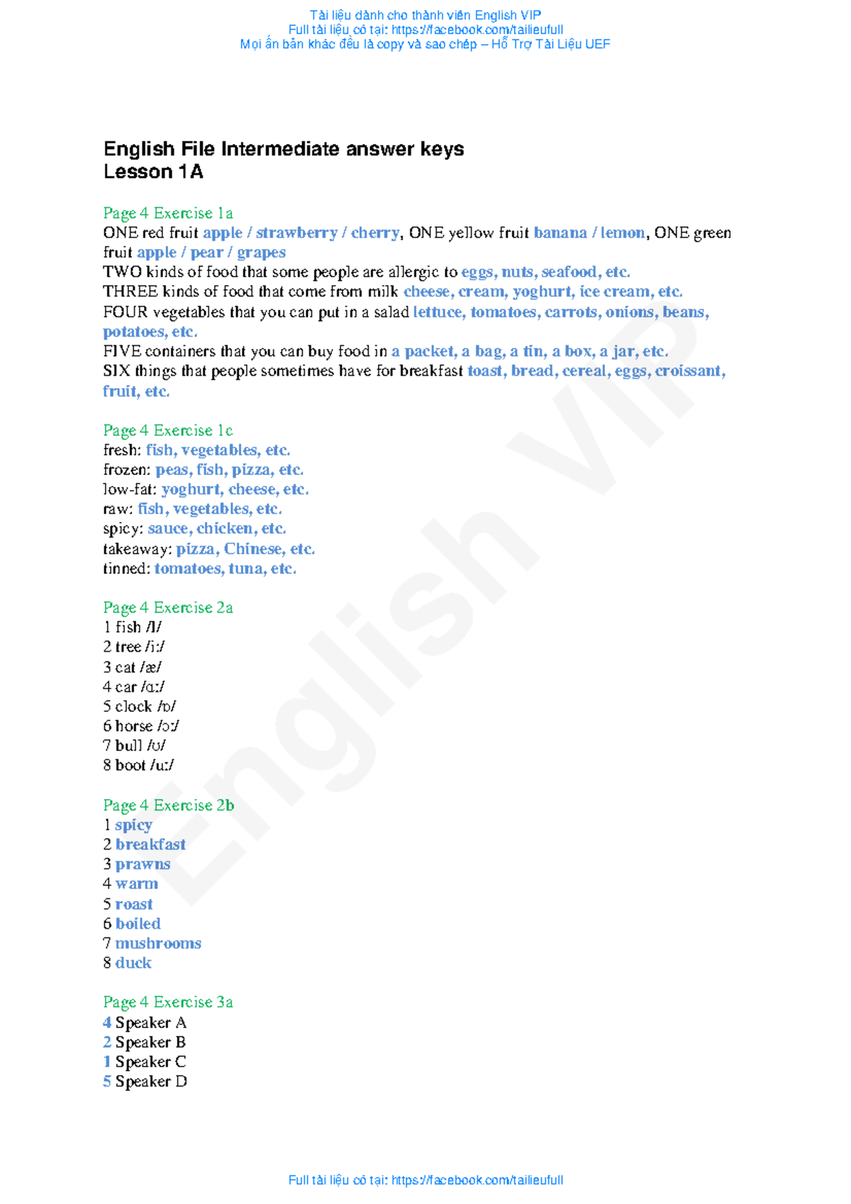 Đáp án SGK - ewad - English File Intermediate answer keys Lesson 1A ...